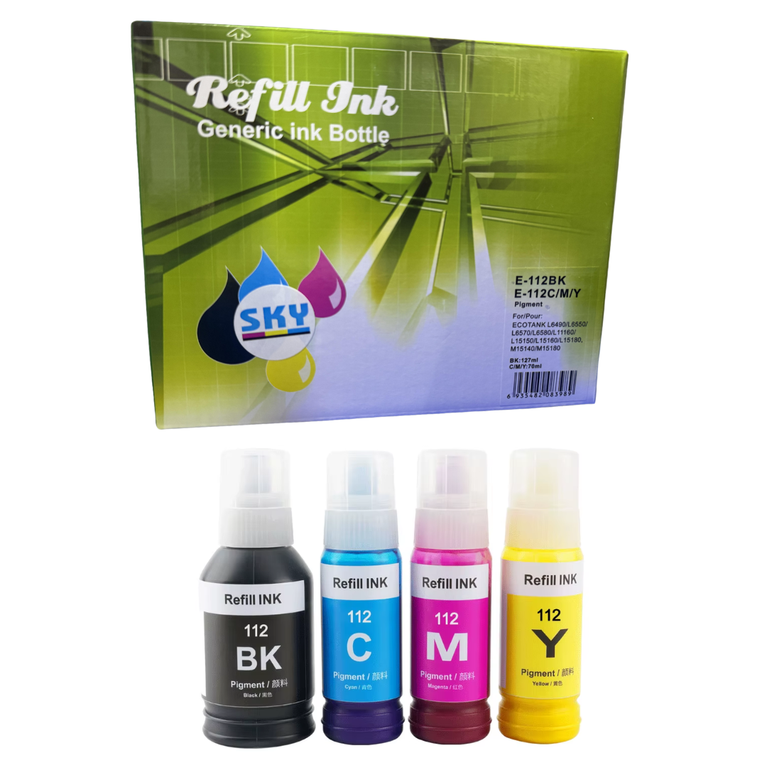 SKY 112 4-Color set Eco Tank Ink Bottles for Epson Eco Tank L6490 L151 ...