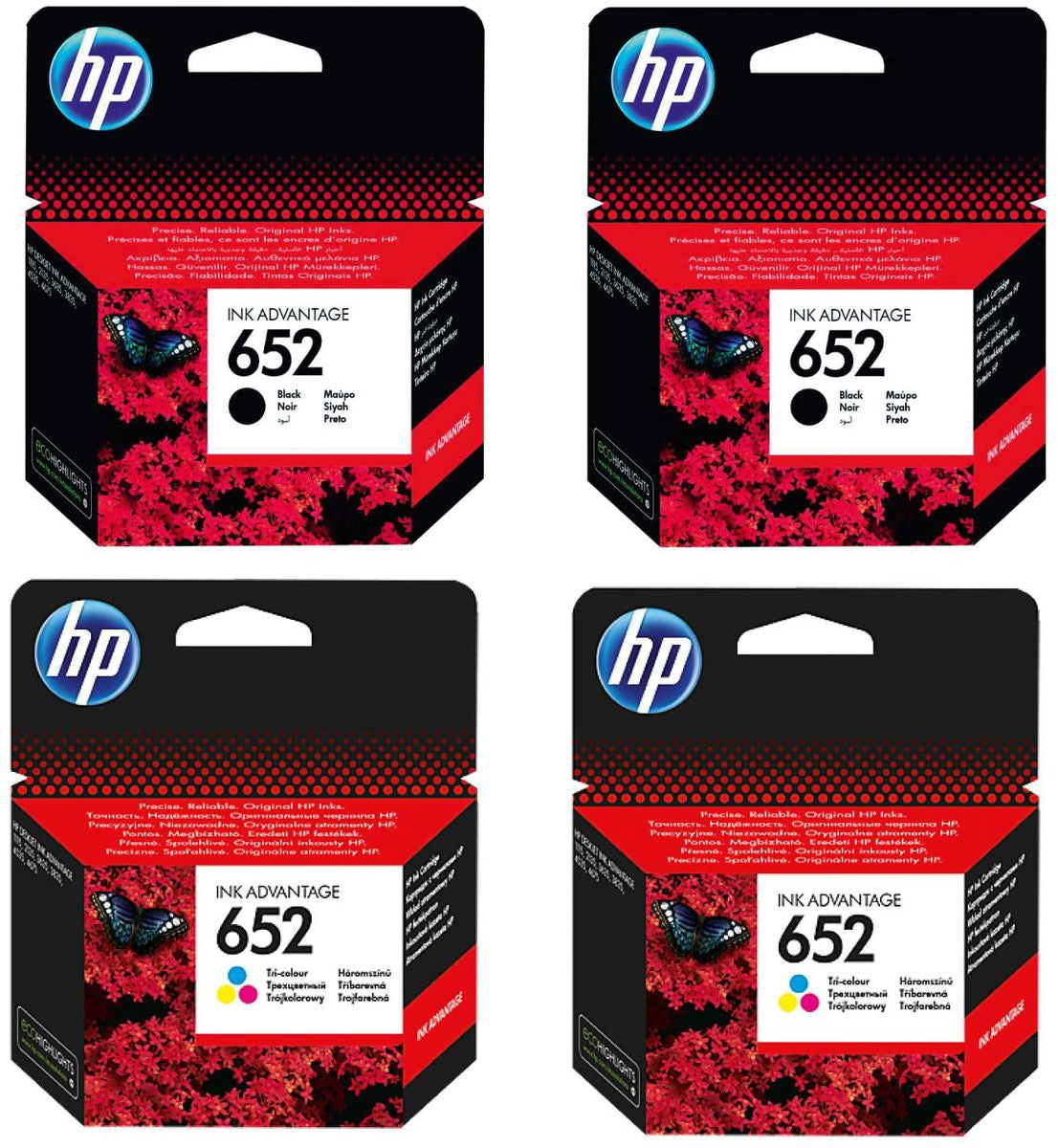 2 Sets of HP 652 Ink Cartridges for HP DeskJet Ink Advantage 4535 4675 ...